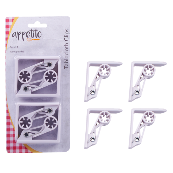 APPETITO SPRING ACTION PLASTIC TABLECLOTH CLIPS SET 4 - WHITE