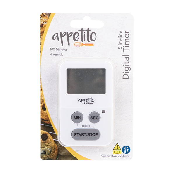 APPETITO SLIM-LINE DIGITAL TIMER 100 MINUTES - WHITE