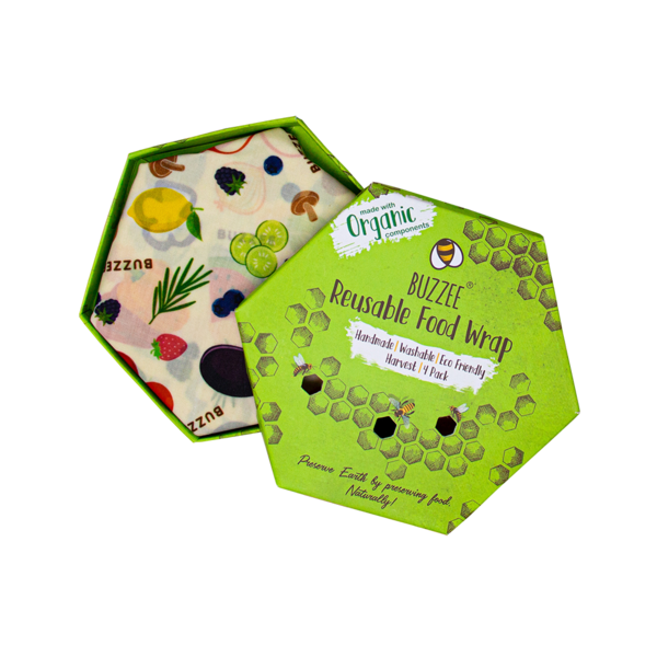 BUZZEE ORGANIC BEESWAX WRAPS PACK 4