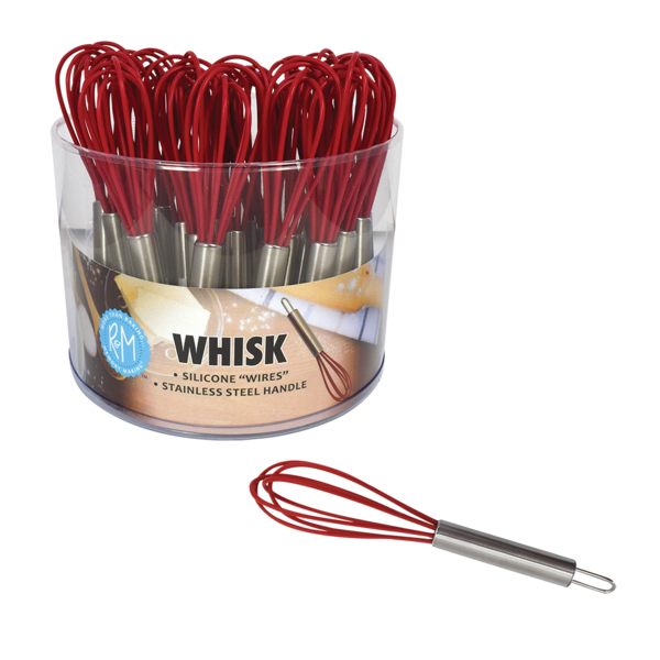 R&M SILICONE WHISK W/ STAINLESS STEEL HANDLE 14.5CM (TUB 24) - RED