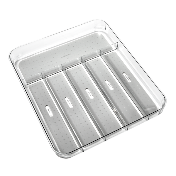 MADESMART CLEAR SOFT GRIP 6 COMPARTMENT CUTLERY TRAY - GREY