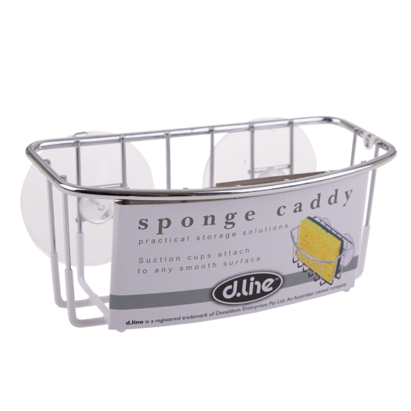 D.LINE SPONGE CADDY CHROME/PVC W/ SUCTION CUPS - WHITE