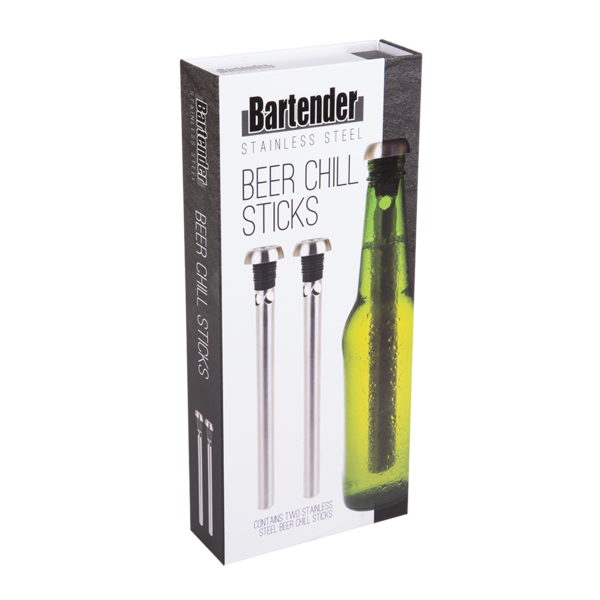 BARTENDER STAINLESS STEEL BEER CHILL STICKS SET 2