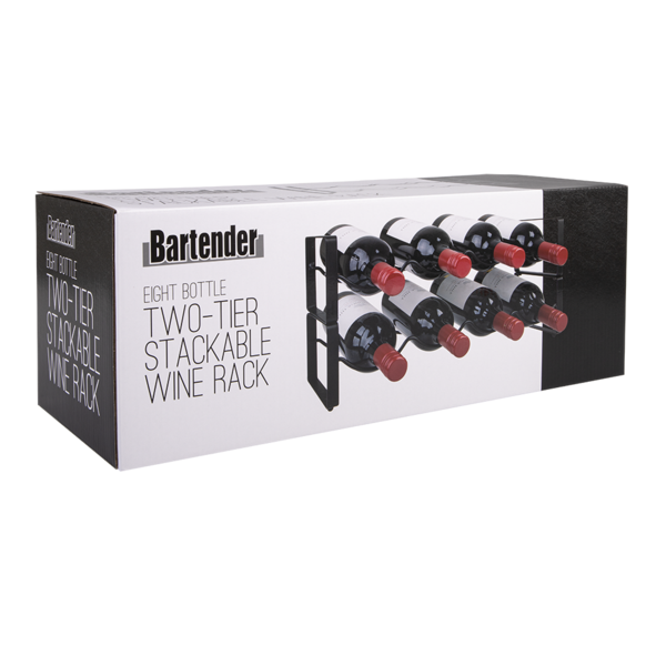 BARTENDER 2-TIER 8 BOTTLE STACKABLE WINE RACK - BLACK