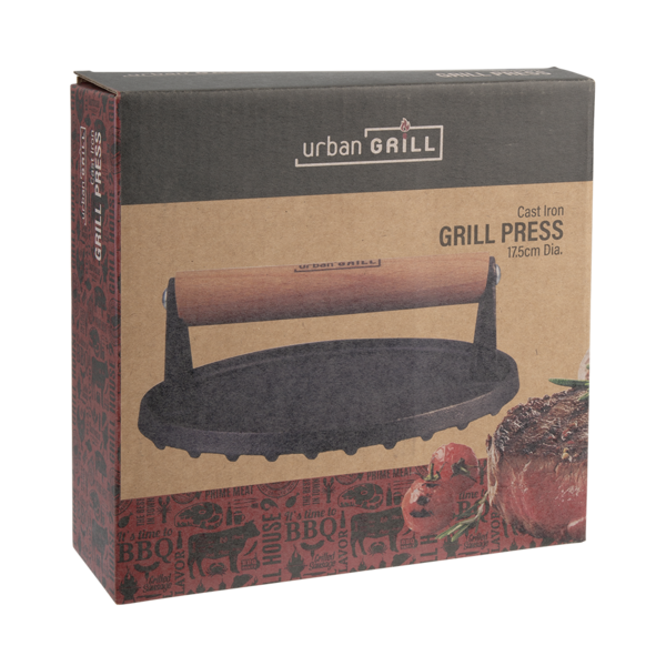 URBAN GRILL CAST IRON GRILL PRESS 17.5CM DIA.