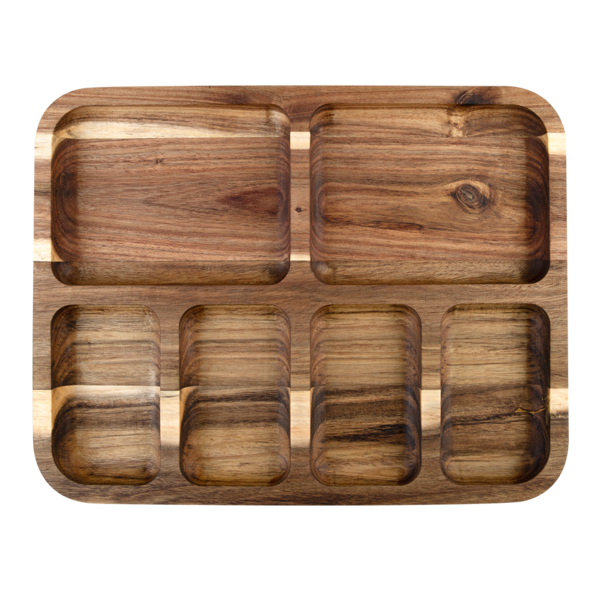 ALFRESCO LANE ACACIA WOOD 6 COMPARTMENT RECTANGULAR GRAZING PLATTER W/ LID