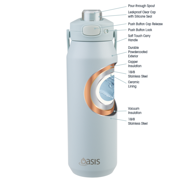 OASIS CERAMIC LINED STAINLESS STEEL TRIPLE WALL INSULATED 'CAPRI' DRINK ...