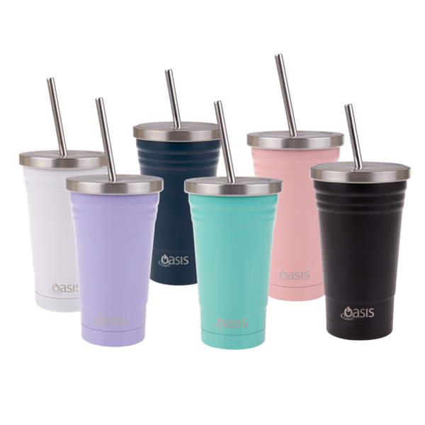 OASIS STAINLESS STEEL DOUBLE WALL INSULATED SMOOTHIE TUMBLER W/ STRAW 500ML