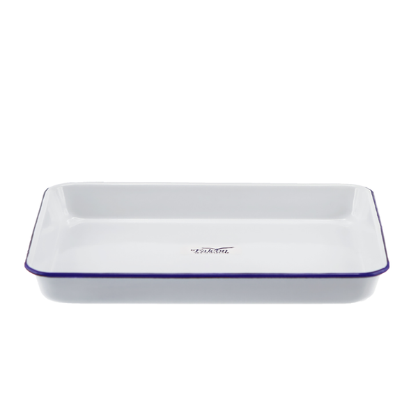 FALCON BAKING TRAY 28CM - WHITE/BLUE RIM